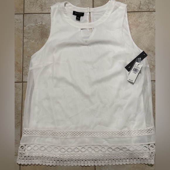 AB Studio | Tops | Ab Studio Nwt Paper White Sleeveless Top Lace Hem ...